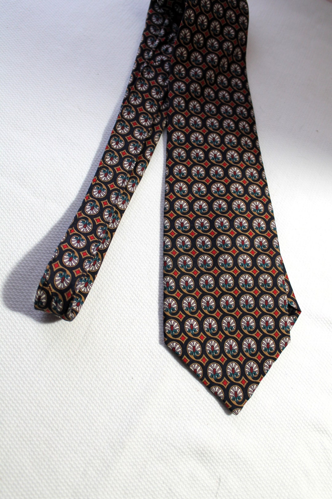 Vintage Countess Mara Silk Necktie, Black/bronze/red Geometric, 3.5 X ...