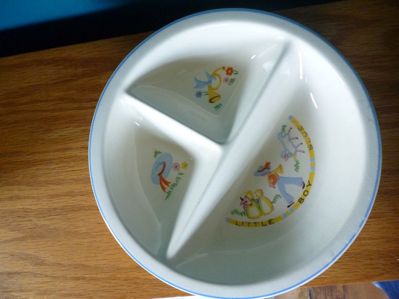 Mid Century Little Boy Blue Divided China Baby Dish - Etsy