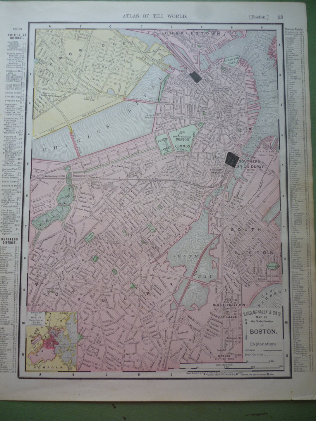 Antique Map, City of Boston, Rhode Island, Boston Journal Atlas, 1900 ...