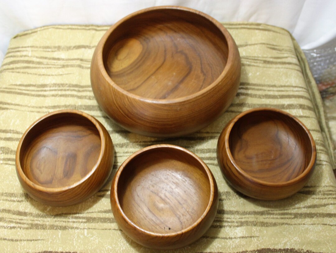 Vintage GAILSTYN-SUTTON Teak Salad Set Danish Modern, Large Bowl Plus 3 ...