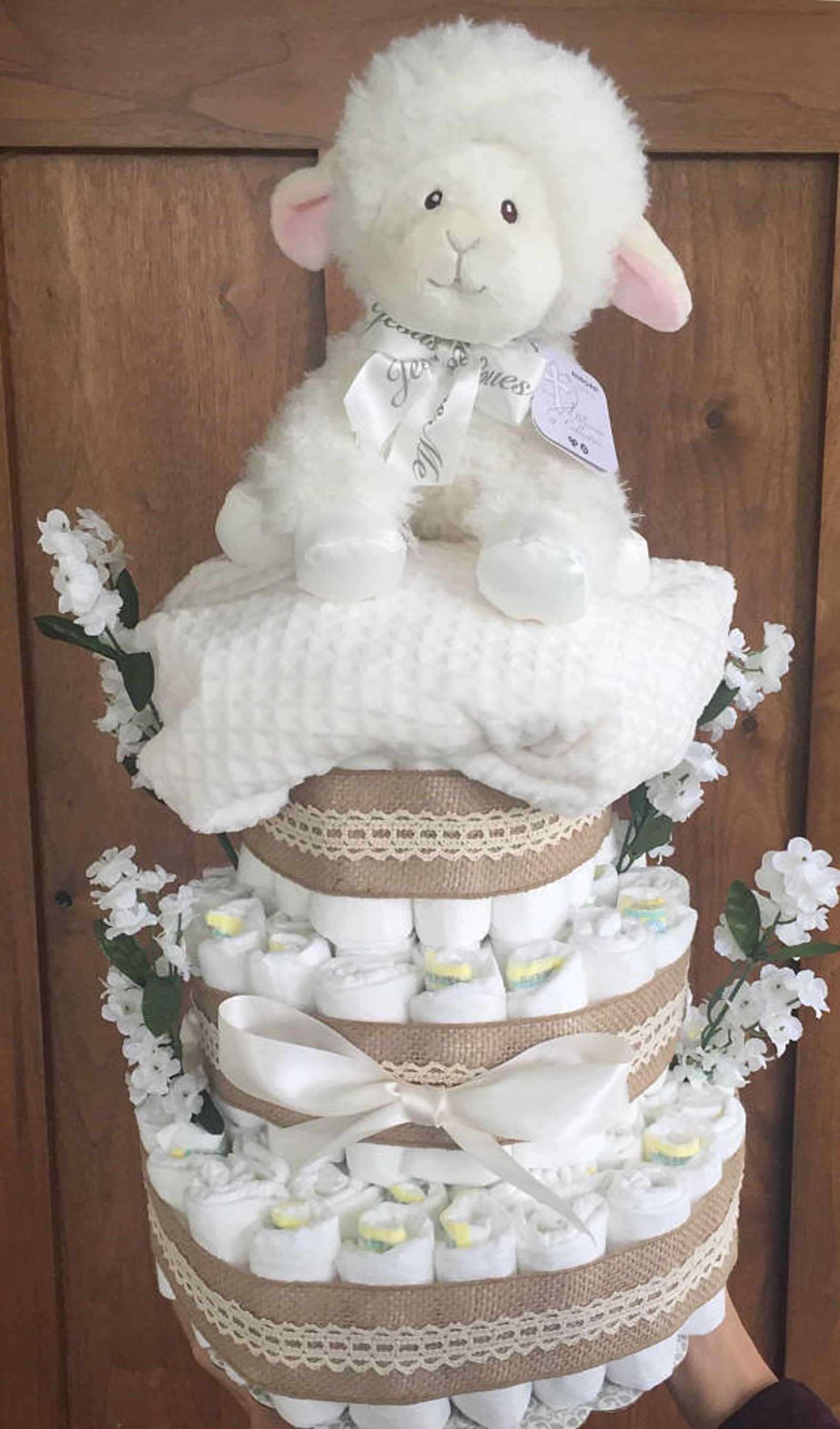 Burlap Lamb Diaper Cake With Diapers - Etsy
