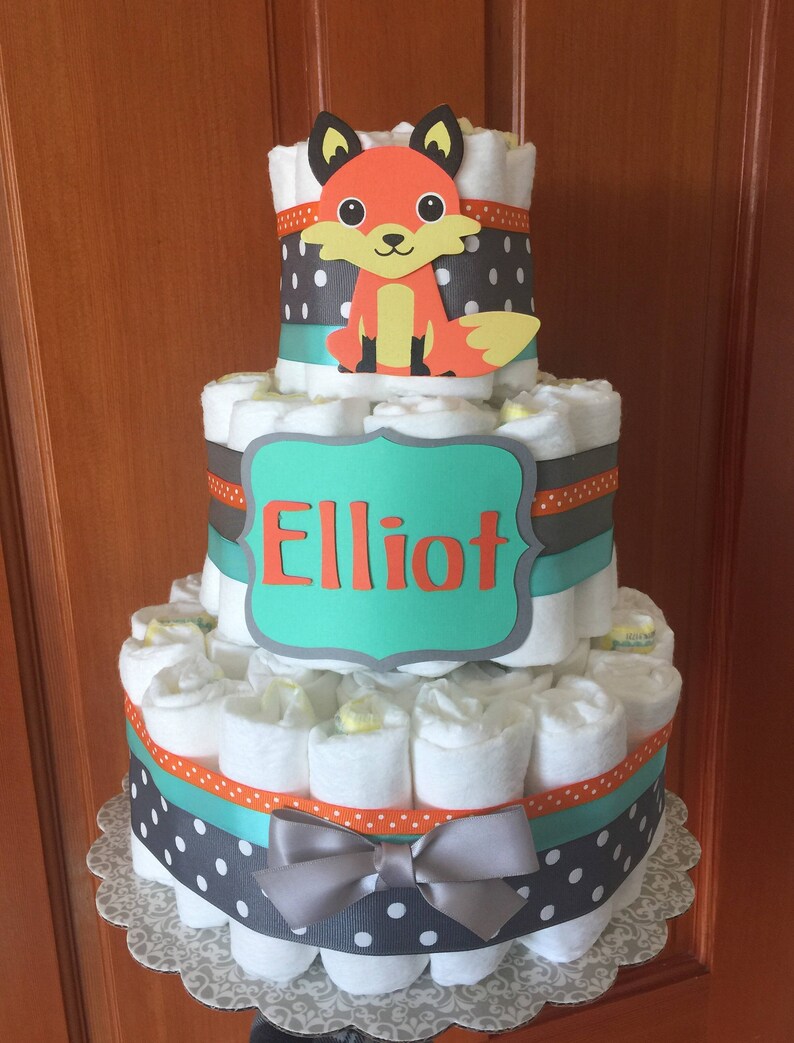 Woodland baby shower diaper cake fox theme woodland tribal | Etsy