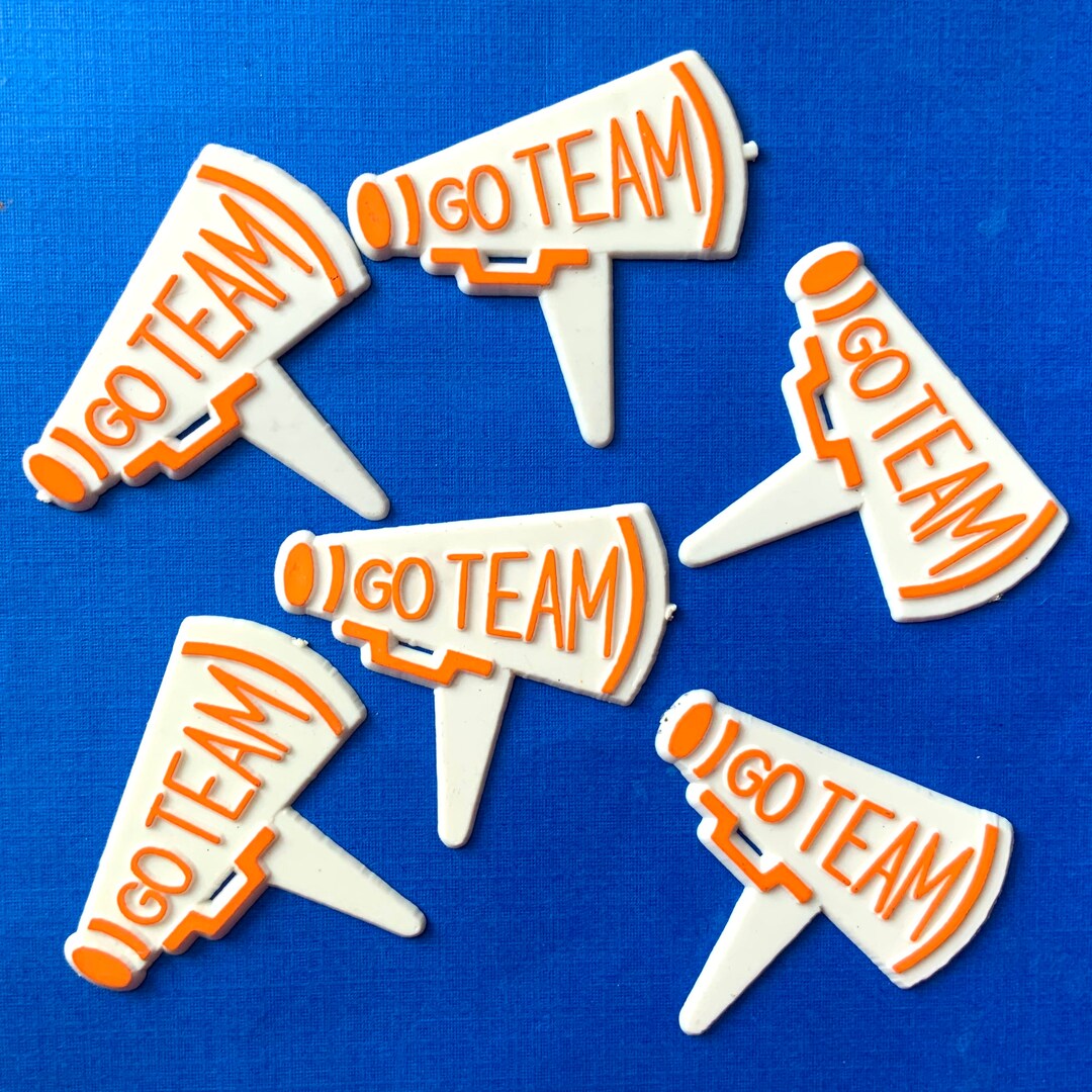 6 Orange and White Go Team Cheer Megaphone Cake Cupcake Picks Vintage 1 ...