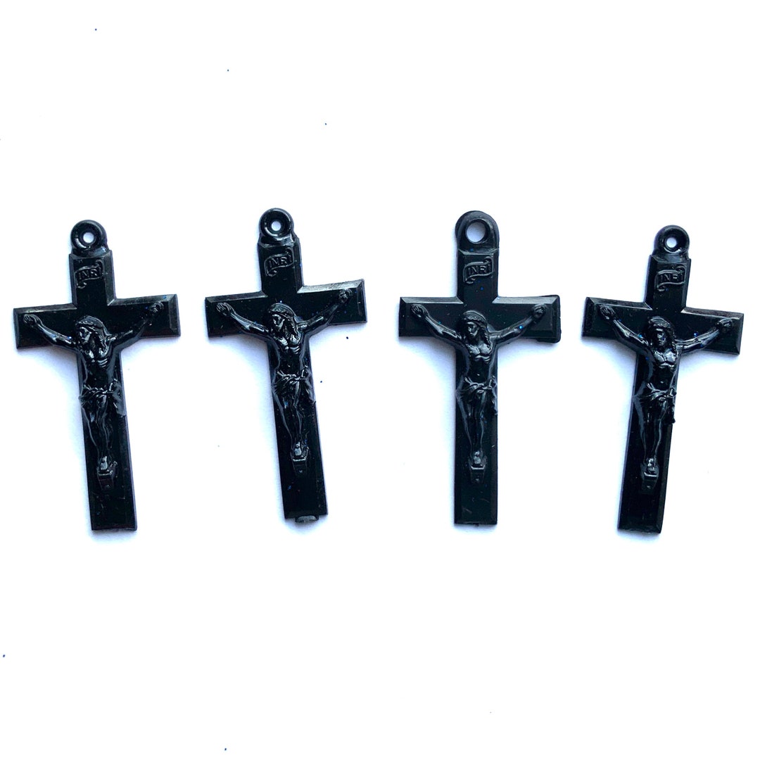 4 Black Plastic Crucifix Cross Charms Plastic Relief - Etsy