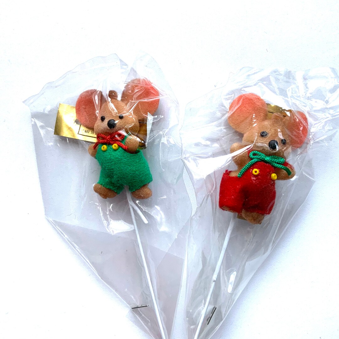 2 Vintage Flocked Mice on Wire Pick - Craft Supply - Etsy
