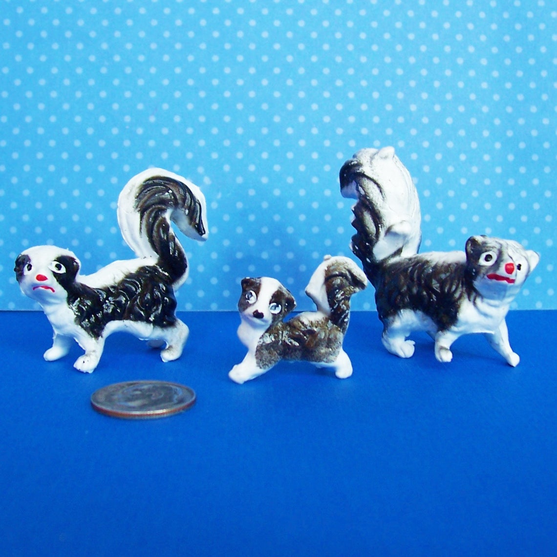 Three Miniature Skunk Family Figurines Vintage Rubber-like | Etsy