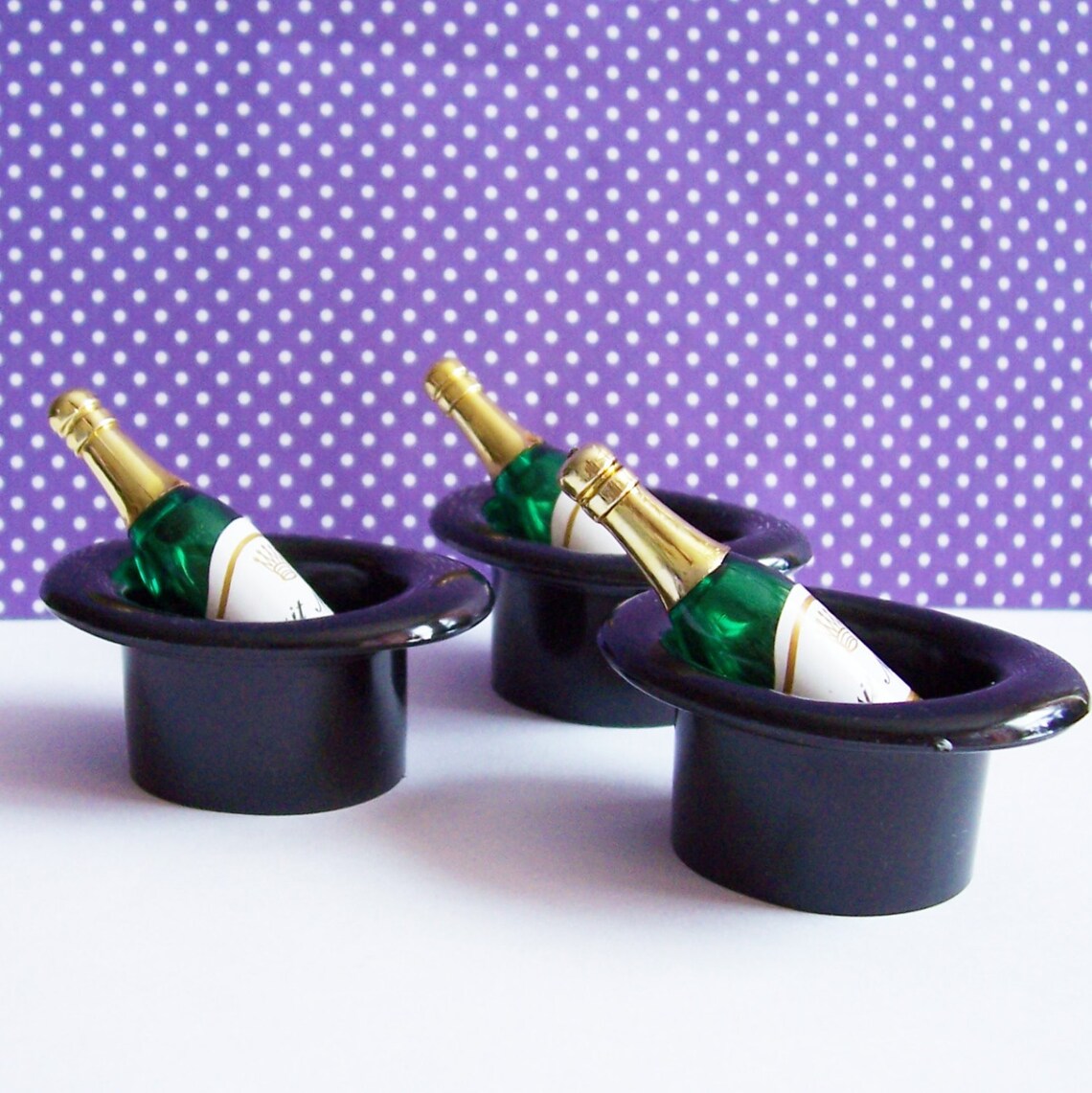 Three Champagne Bottle in Top Hats Cake Toppers Decorations Plastic 2 ...