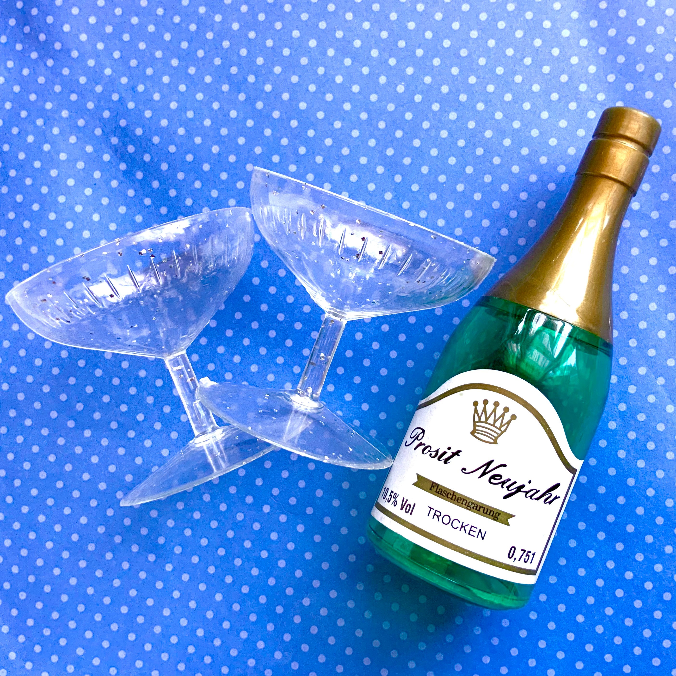 Champagne Bottle and Plastic Glittery Clear Glasses Cake - Etsy