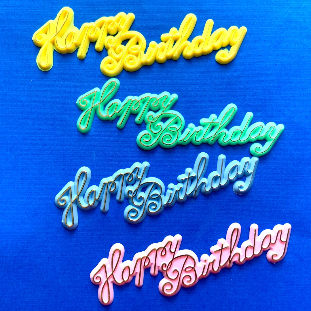 4 Happy Birthday Fancy Script Cake Toppers Plaques Lay Ons - Etsy