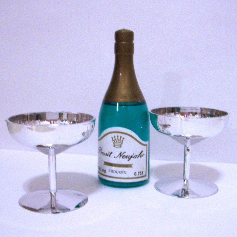 Champagne Bottle and Silver Glasses Cake Toppers Decorations Plastic - Etsy