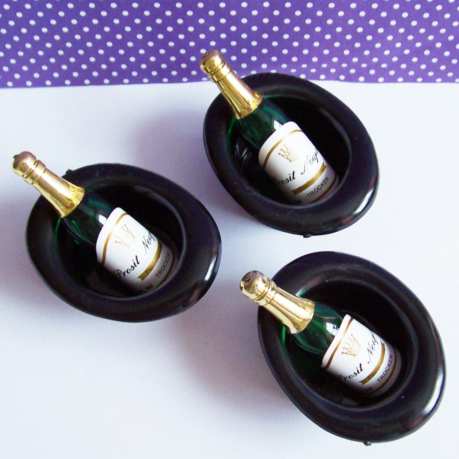 Three Champagne Bottle in Top Hats Cake Toppers Decorations Plastic 2 ...