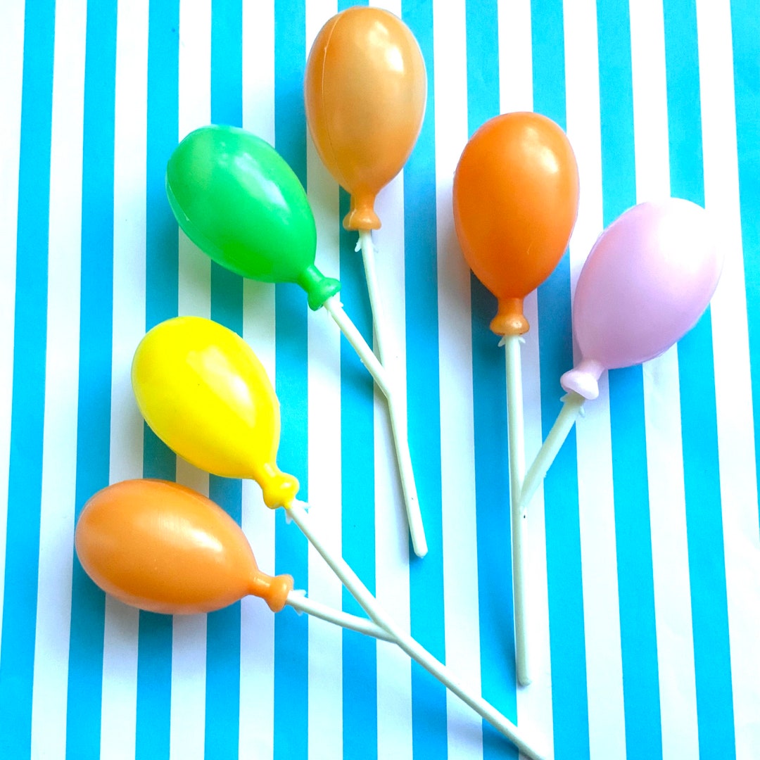 6 Balloon Cake Picks: Plastic Birthday Decorations (5” Tall) 12 ...