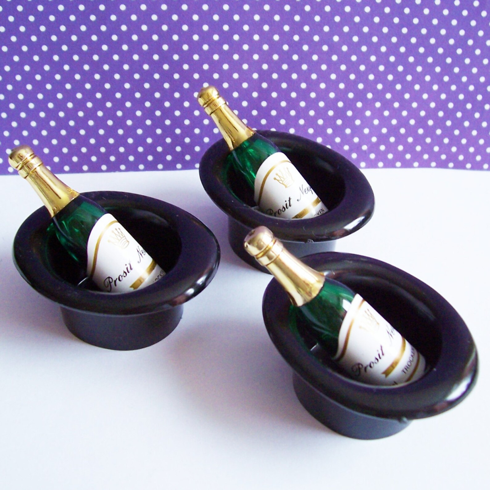 Three Champagne Bottle in Top Hats Cake Toppers Decorations Plastic 2 ...