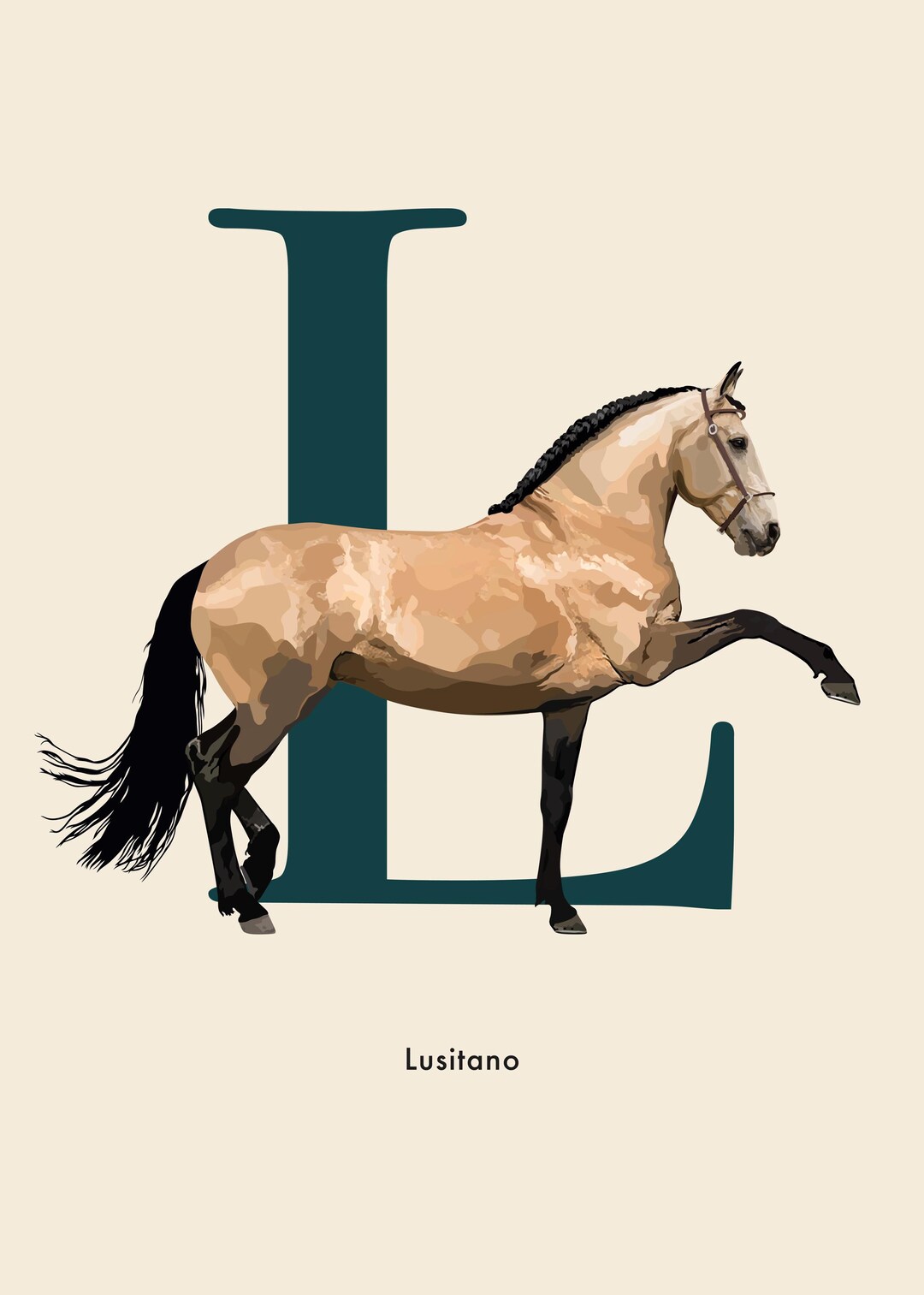 L for Lusitano - Elegant Horse Alphabet Poster in Teal and Cream ...