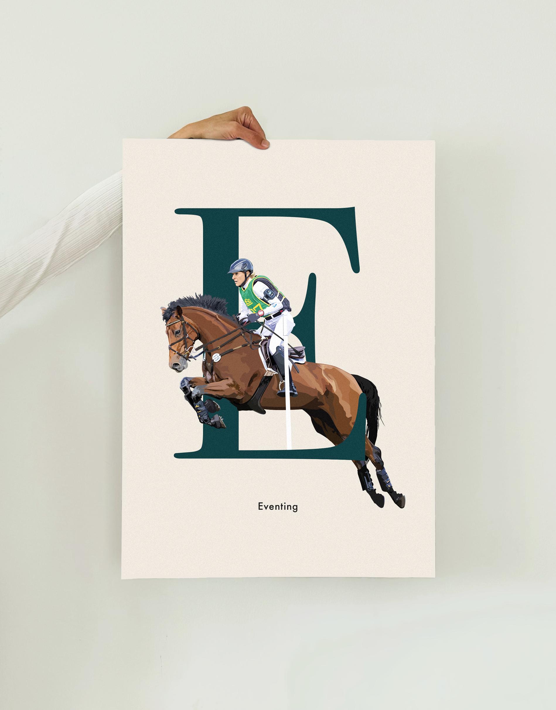 E for Eventing - Elegant Horse Alphabet Poster in Teal and Cream ...