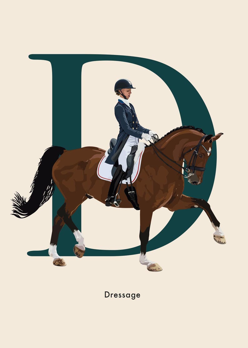 D for Dressage - Elegant Horse Alphabet Poster in Teal and Cream ...