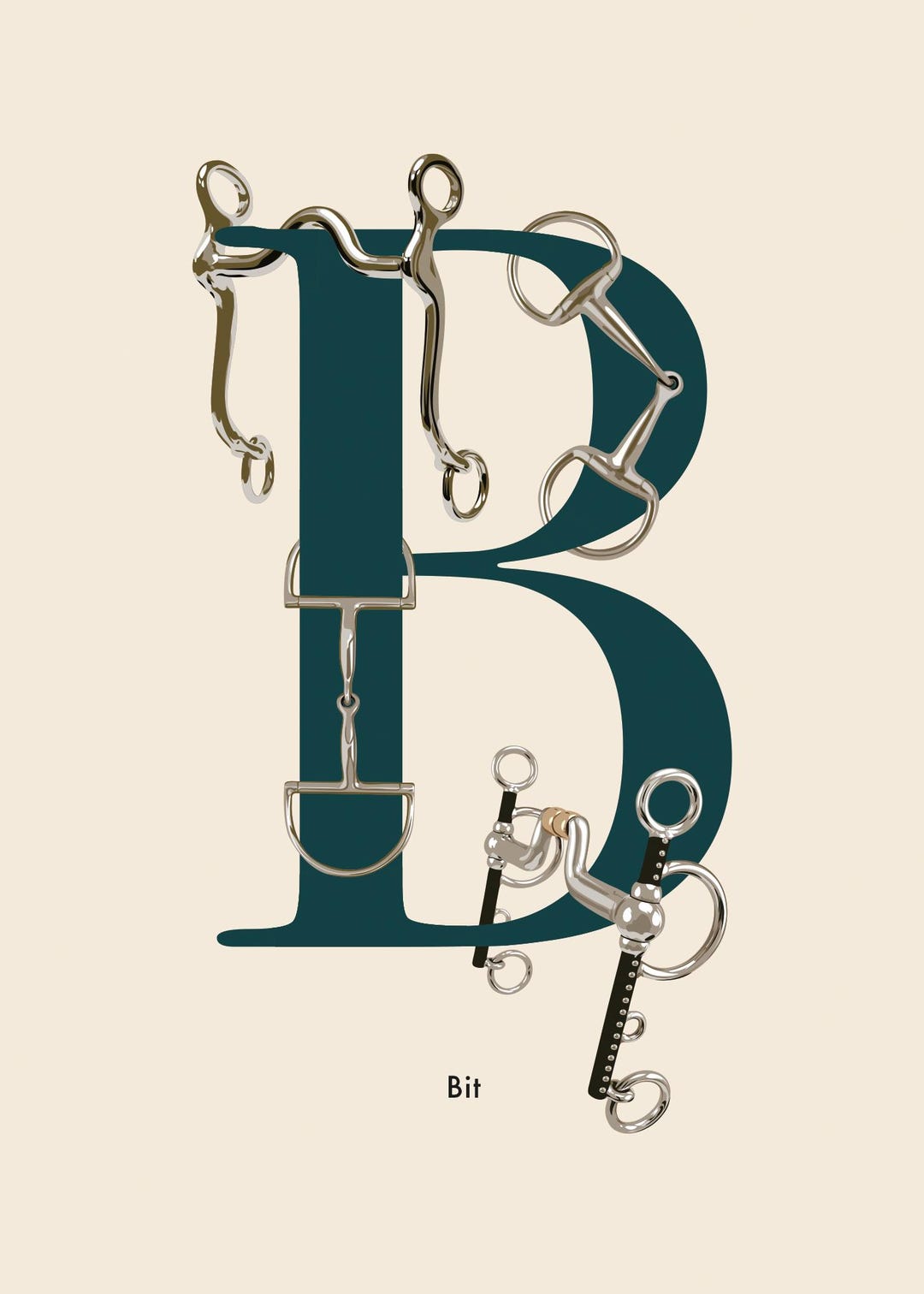 B for Bit - Elegant Horse Alphabet Poster in Teal and Cream ...