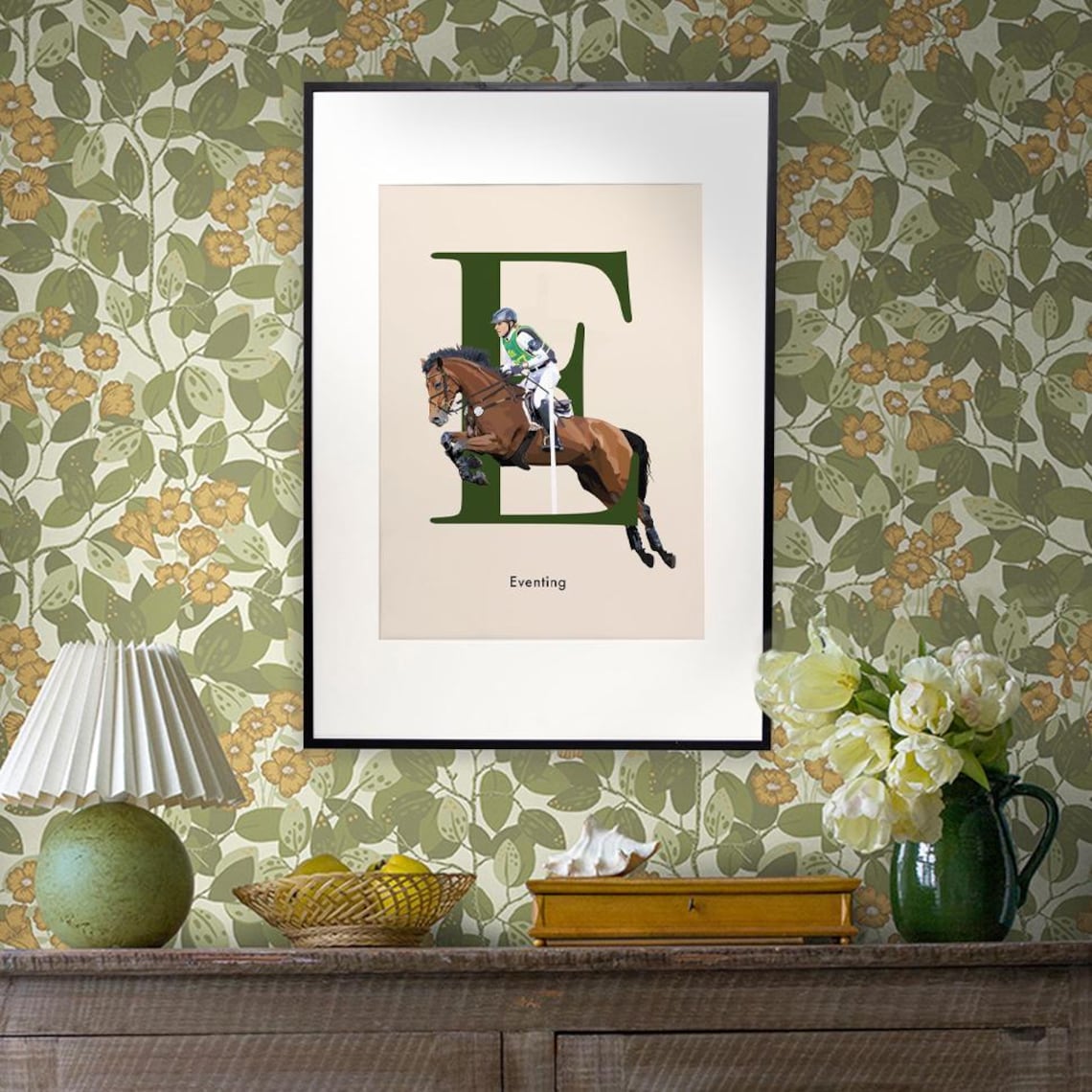 E for Eventing - Elegant Horse Alphabet Poster in Teal and Cream ...