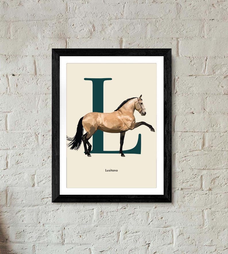 L for Lusitano - Elegant Horse Alphabet Poster in Teal and Cream ...