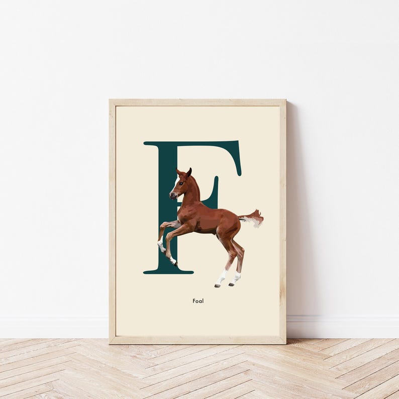 F for Foal - Elegant Horse Alphabet Poster in Teal and Cream ...