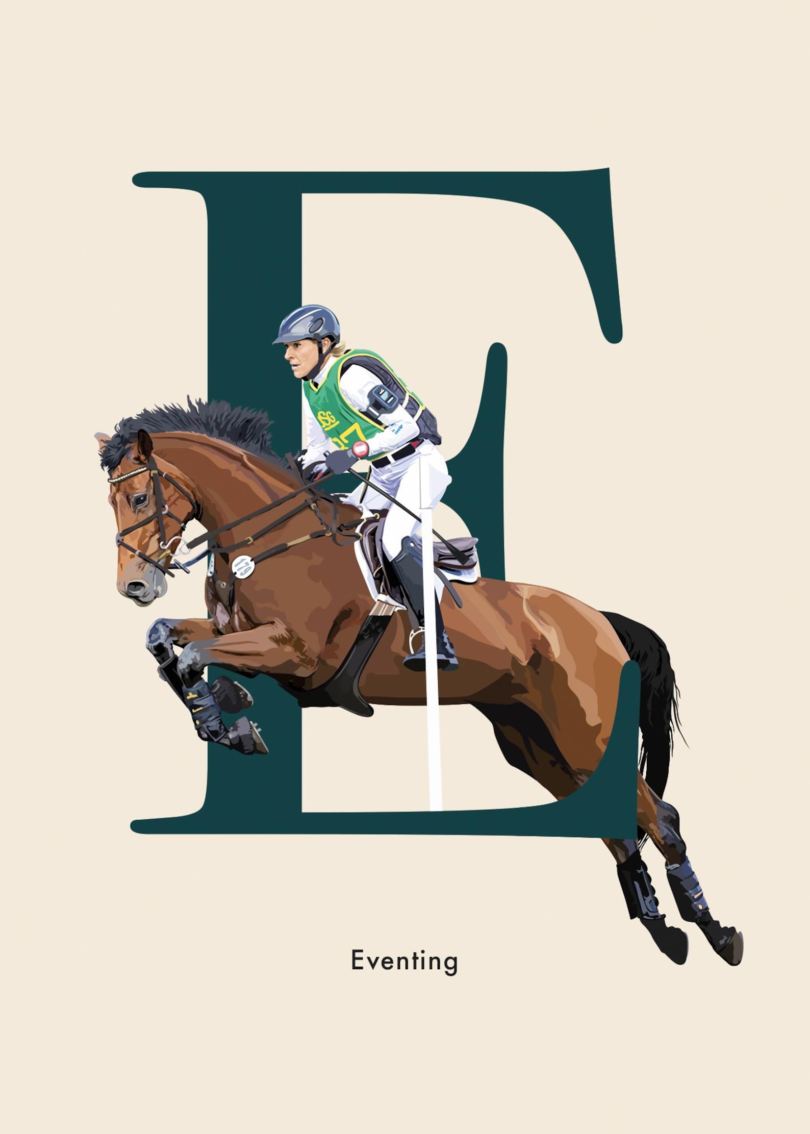 E for Eventing Elegant Horse Alphabet Poster in Teal and Cream ...
