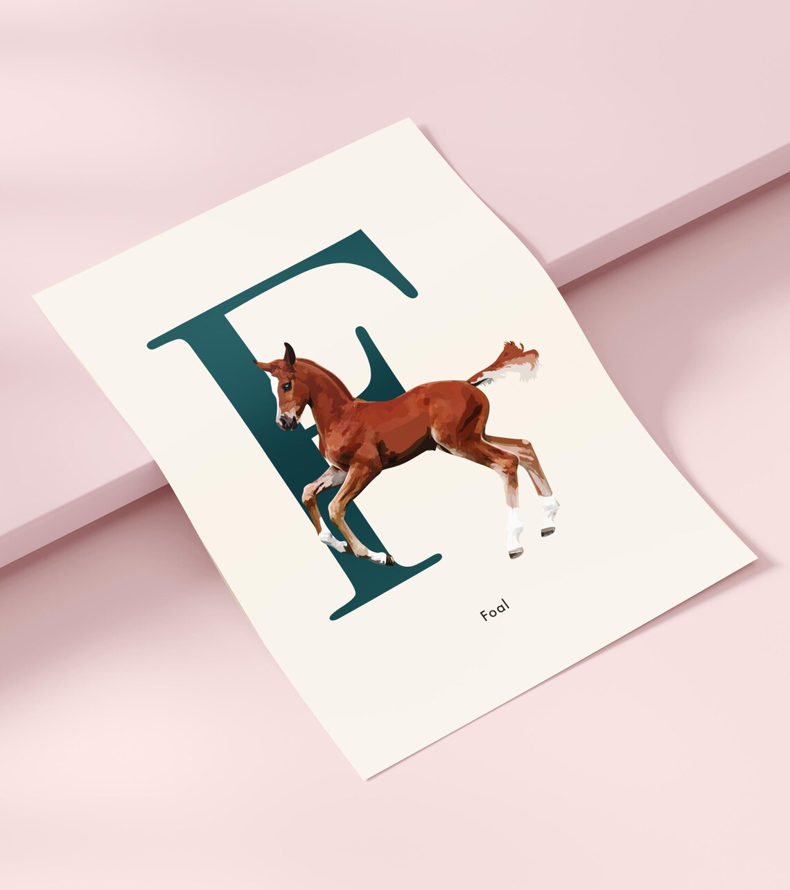 F for Foal - Elegant Horse Alphabet Poster in Teal and Cream ...