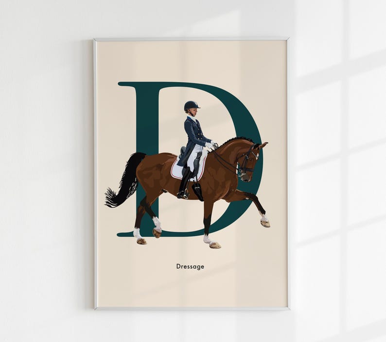 D for Dressage - Elegant Horse Alphabet Poster in Teal and Cream ...