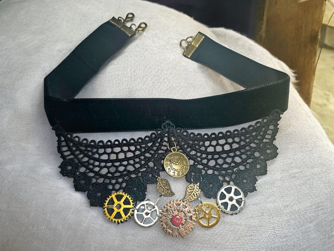 Victorian Steampunk Lace Choker With Gears - Gothic Necklace for ...