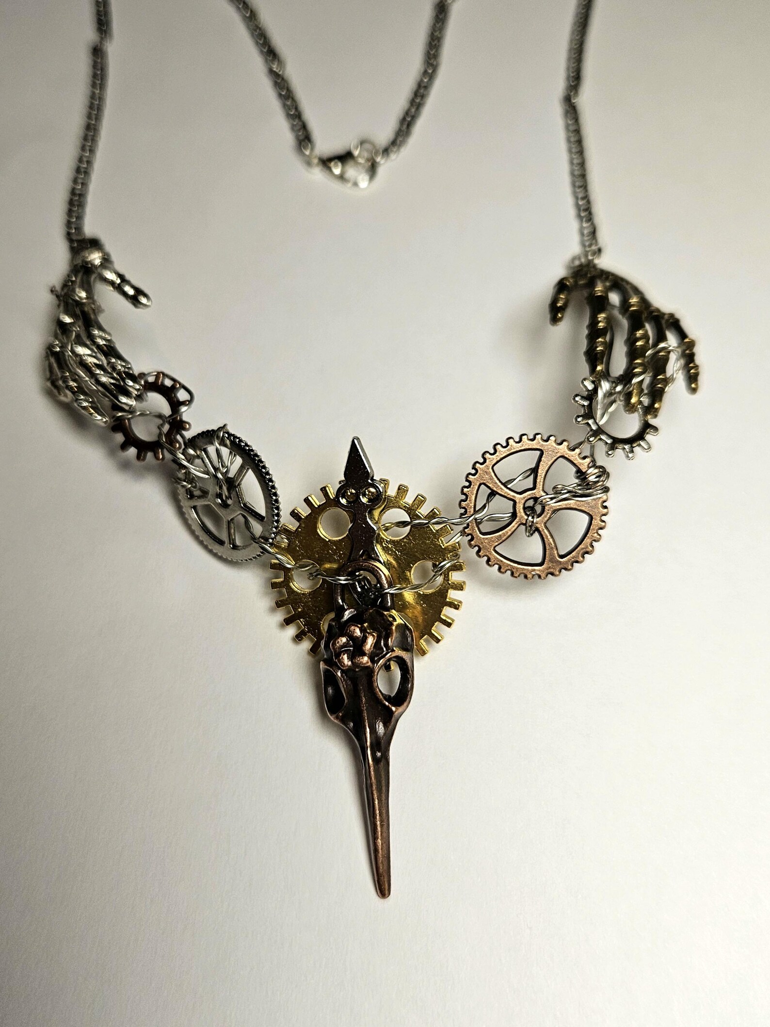 Handcrafted Steampunk Necklace – Gears & Skeleton Hand Design – Gothic ...