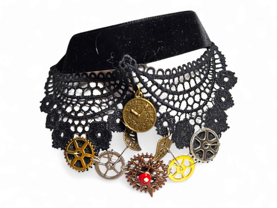 Victorian Steampunk Lace Choker With Gears - Gothic Necklace for ...