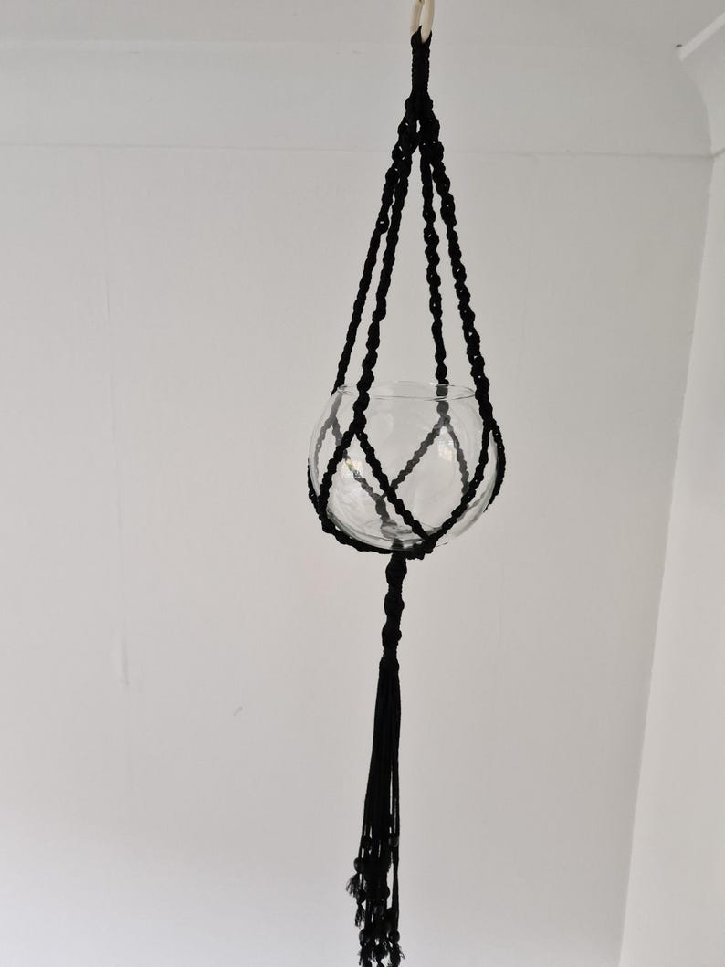 Macrame Plant Hanger, Black Color Cord and Beads. Boho Home Decor ...