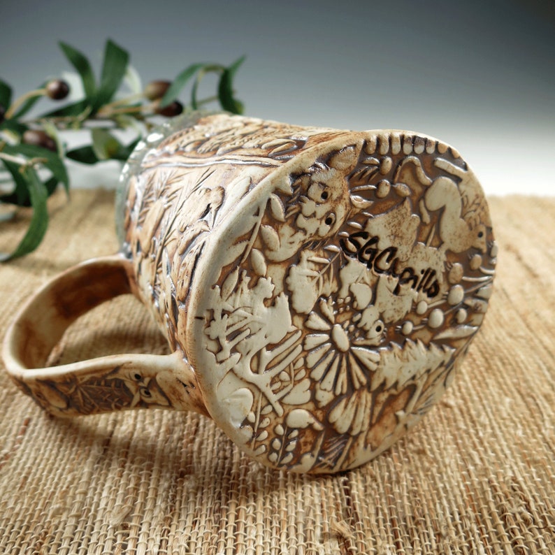 Handmade Pottery Mug With Woodland Animals Large With Natural - Etsy