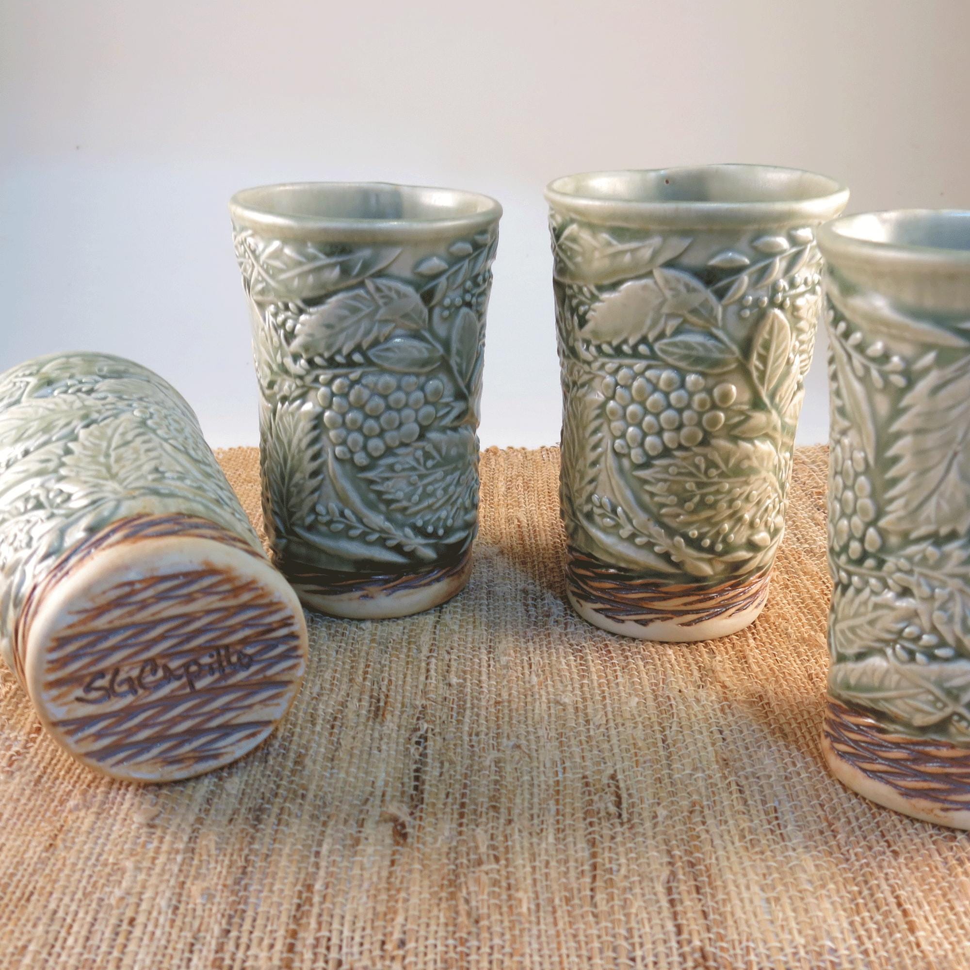 Light Green Pottery Berry Wine Tumbler, Handmade Natural Organic ...