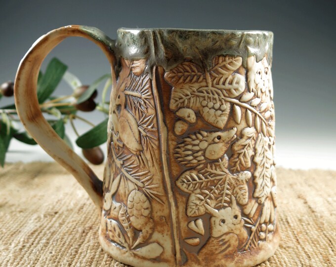 Handmade Pottery Mug With Woodland Animals Large With Natural | Etsy