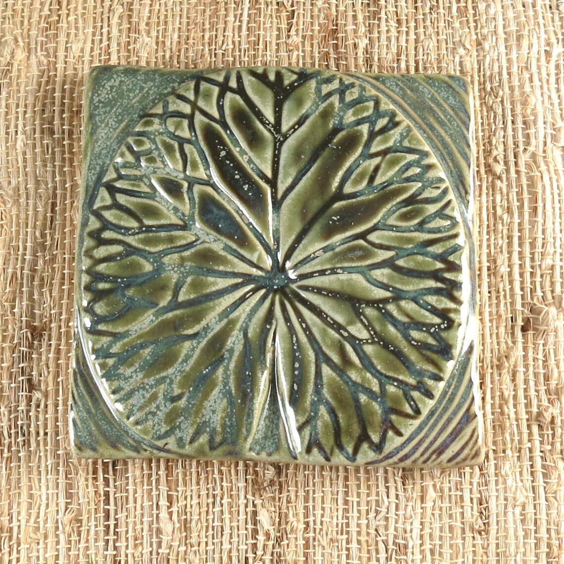 Wall Art - Waterlily - Ceramic Tile - Handmade Wall Hanging - Green ...