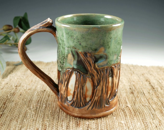 Unique Hand Carved Woodland Trees Pottery Mug, Handmade Large Ceramic ...