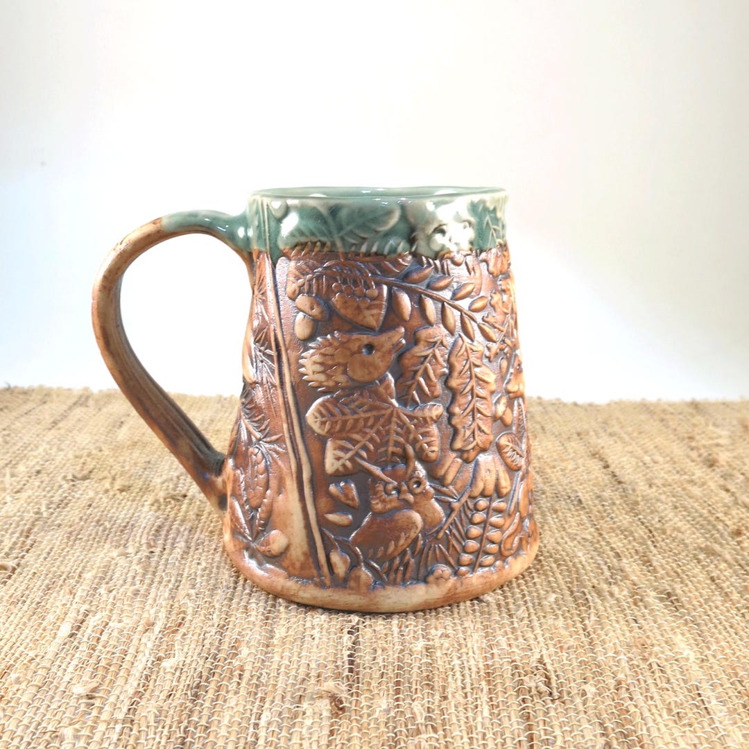 Handmade Pottery Mug With Woodland Animals, Natural Brown and Spring ...