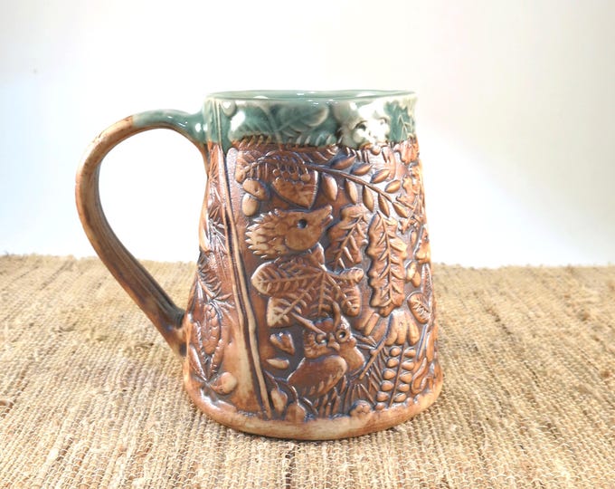 Handmade Pottery Mug With Woodland Animals, Natural Brown and Spring ...