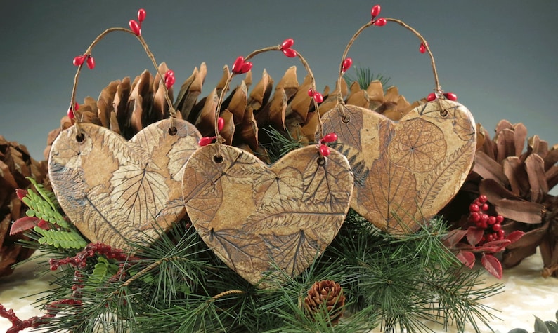 Nature Themed Pottery Heart, Handmade Woodland Ceramic Ornament, Unique ...