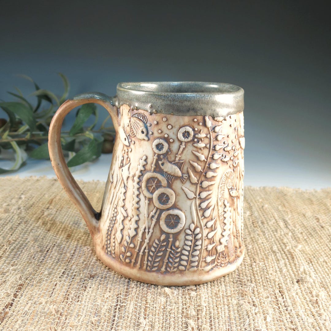 Handmade Pottery Fish Mug, 18 Oz Hand Built Pottery Ocean Themed ...