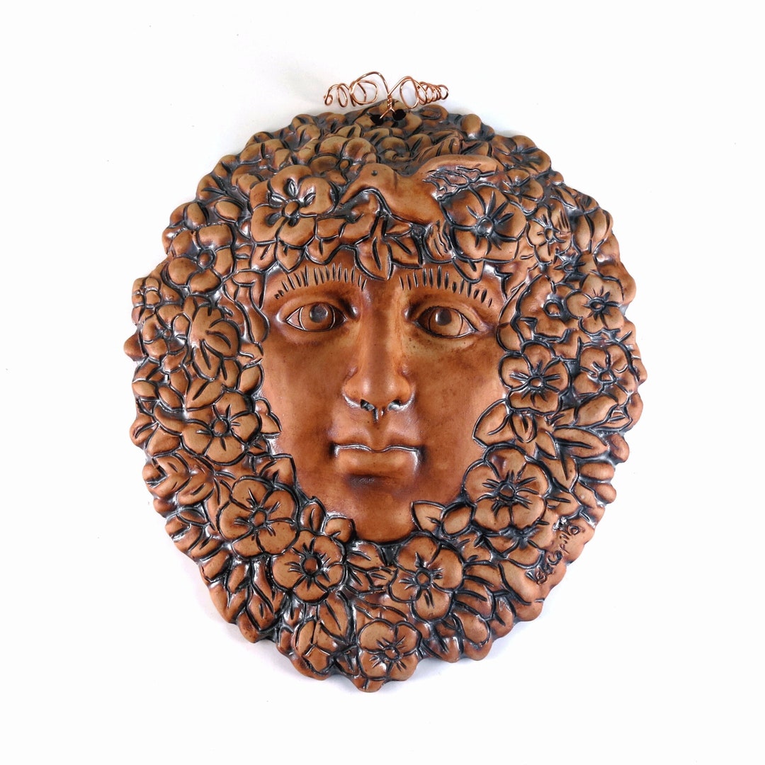 Green Lady Porcelain Garden Decor Mythical Face, Hand Carved Green ...
