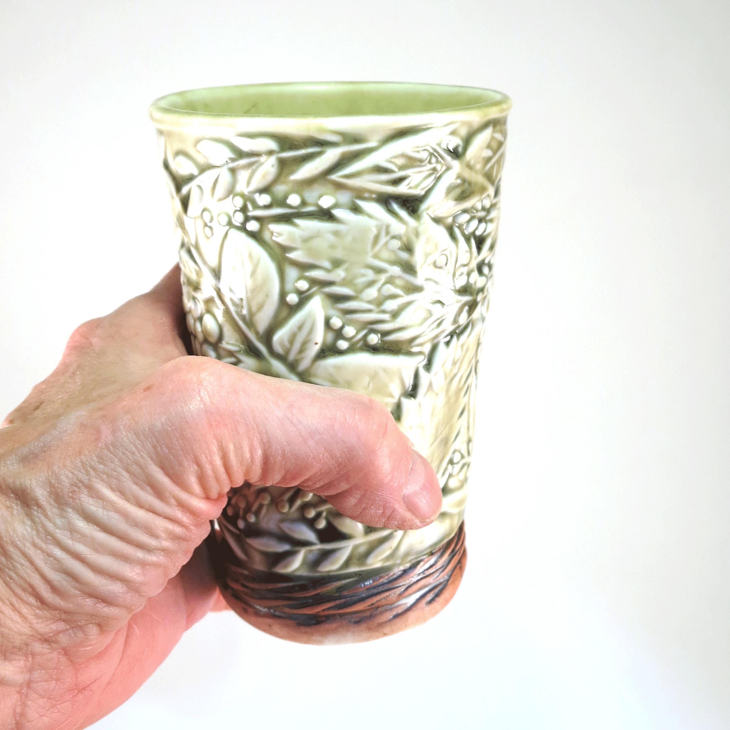 Light Green Pottery Berry Wine Tumbler, Handmade Natural Organic ...