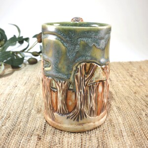 Unique Hand Carved Woodland Trees Pottery Mug, Handmade Large 14 Oz ...
