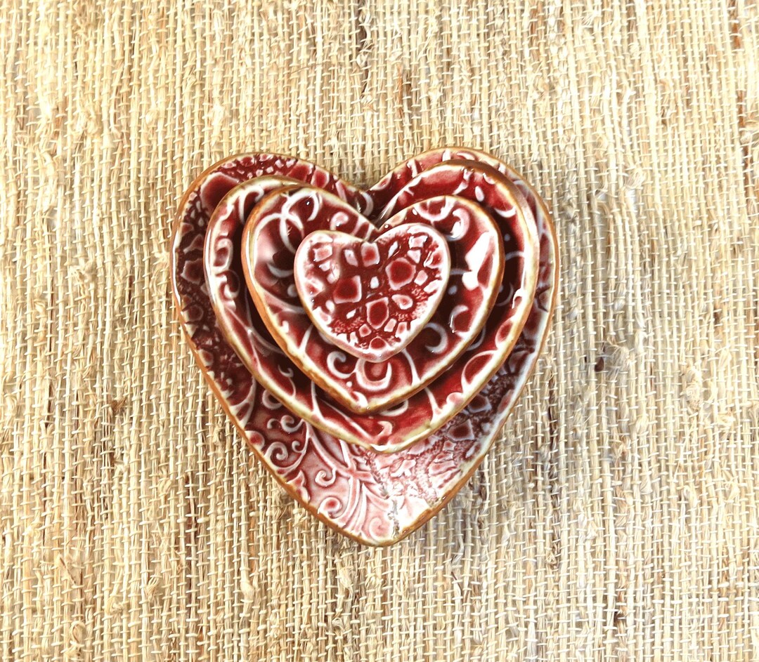 Ruby Red Porcelain Nested Heart Decorative Ring Dishes - Etsy