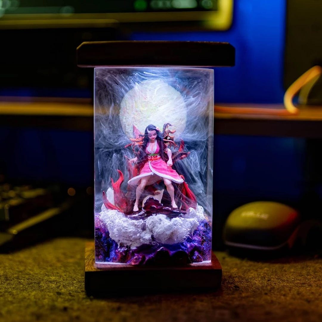 Nezuko Anime Night Light, Japanese Table Lamp, Resin Wood Lamp ...