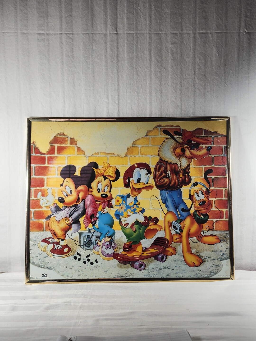 VTG Walt Disney Mikey Mouse & Friends OSP Poster W Gold Frame 1987 Hip ...
