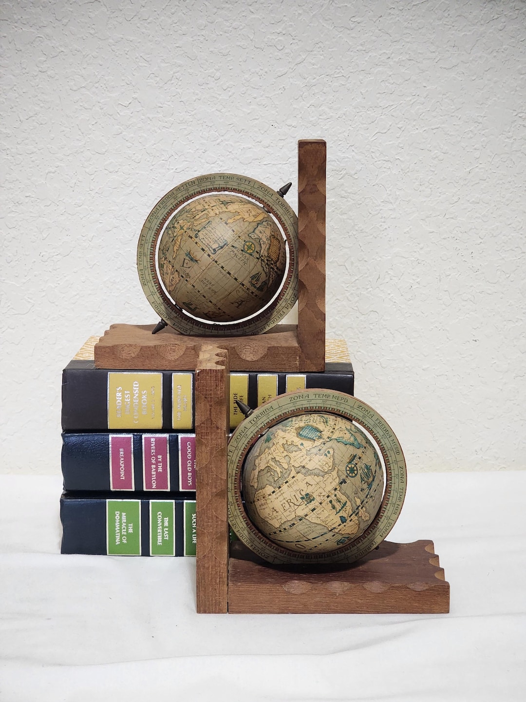 Vintage Wooden Globe Bookends: Spinning 1960s Decor - Etsy