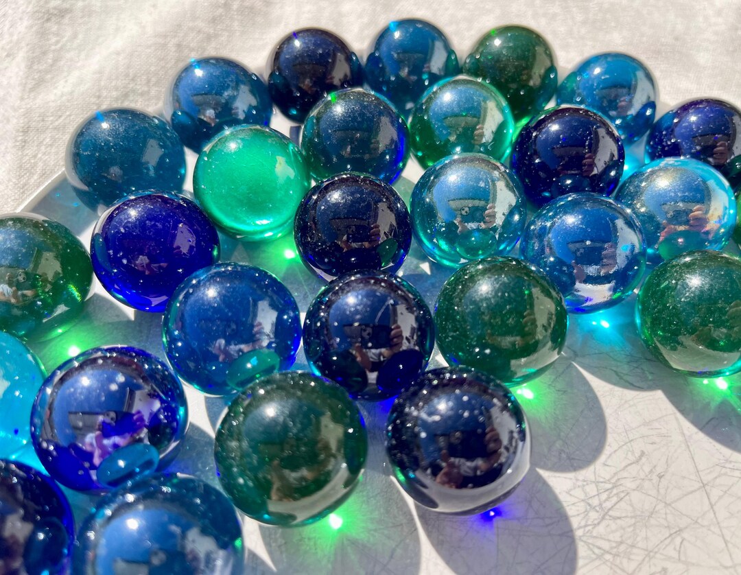 30 Pieces Large Glass Marbles 25 Mm Marbles Blue Green Colored Marble ...