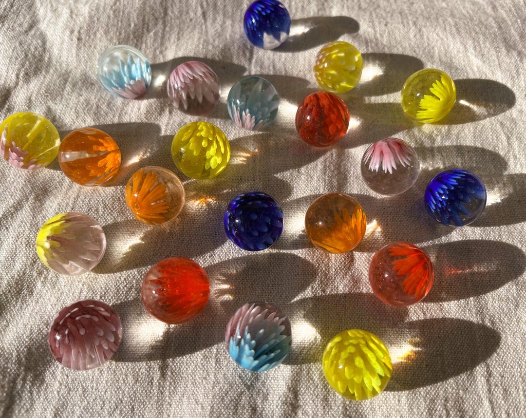21 Pieces of Glass Marbles, Flower-shaped Marbles, Colorful, Mouth ...