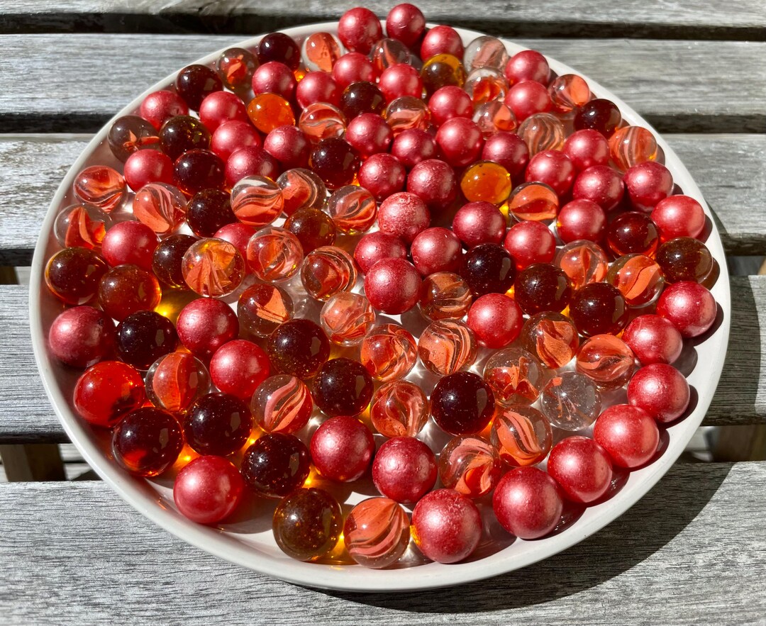 100 Pieces Glass Marbles Marbles Red Clear Cats Red Marble Mix Glass ...